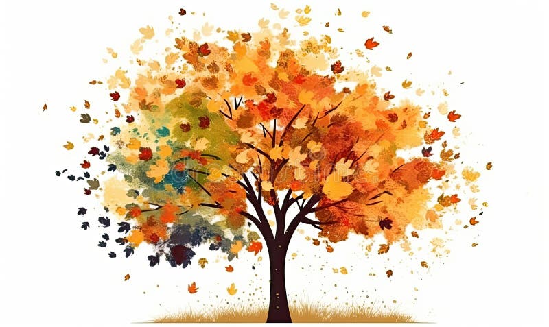 Illustrated Tree with Vibrant Foliage in Autumn Creating Using ... Illustrated Tree with Vibrant Foliage in Autumn Creating Using ...