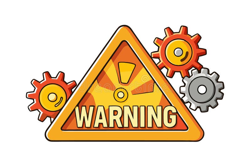 Illustrated Triangular Warning Icons with Gear Symbols, Vibrant Colors ...
