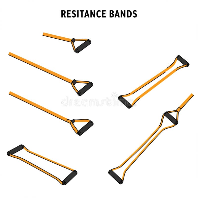 Illustrated Variations of Resistance Bands Featuring Orange Elastic ...