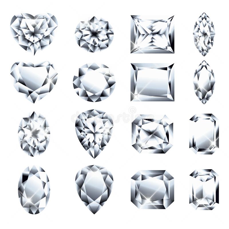 Illustrated Various Silver Gems Isolated on a White Background Stock ...