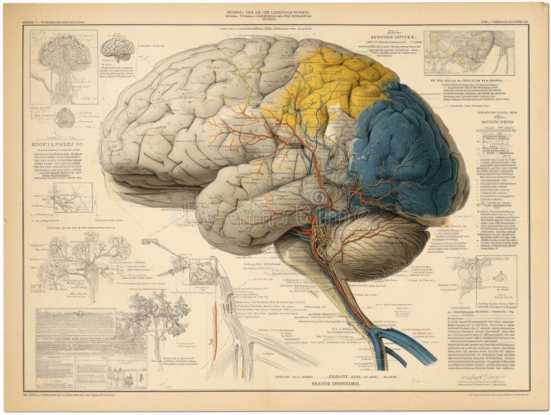 An Illustrated Vintage Diagram of the Human Brain Stock Photo - Image ...