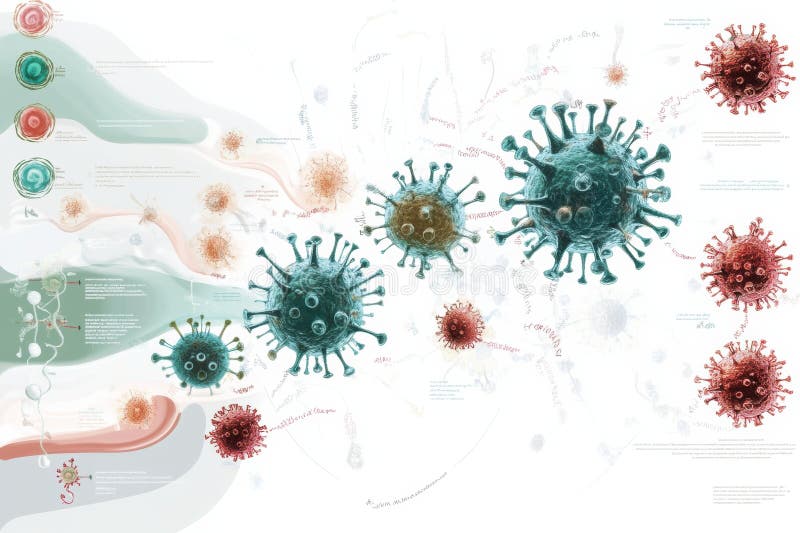 Illustrated Virus Lifecycle Stages Including Penetration, Replication ...