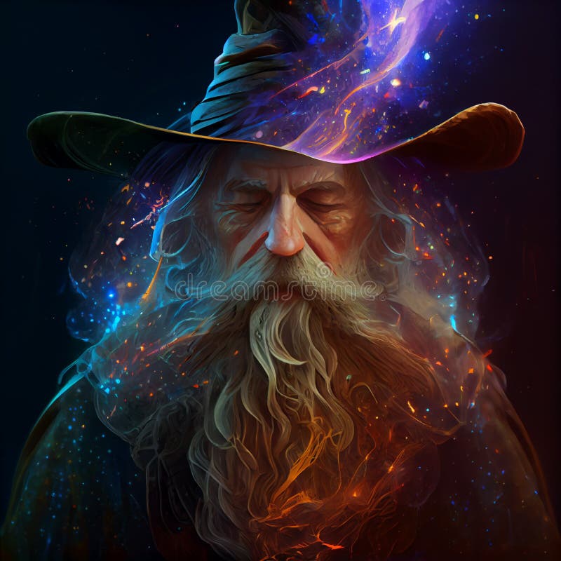 Illustrated Wizard with Beard. Generative AI Stock Illustration ...