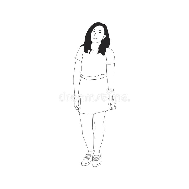 Illustrated Young Woman Standing Alone Stock Illustration ...