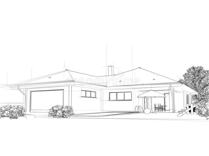 Tekening van een huis stock illustratie. Illustration of lijn - 16708308
