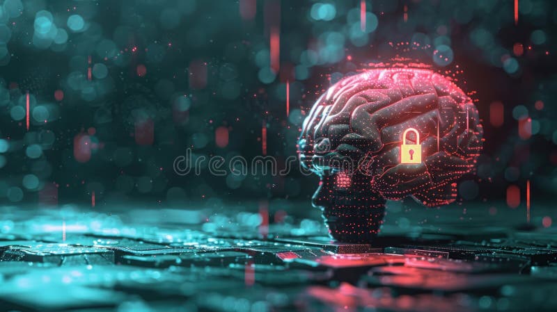 Illustrating AI Ethics with a Glowing Brain and Lock in a Digital ...