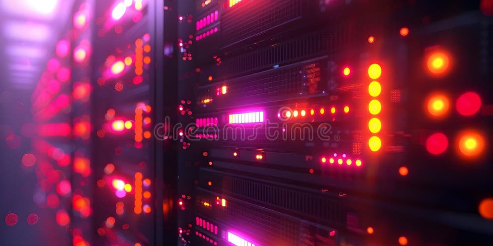 Illustrating Cloud Data Storage and Computing: a Closeup of a Server ...