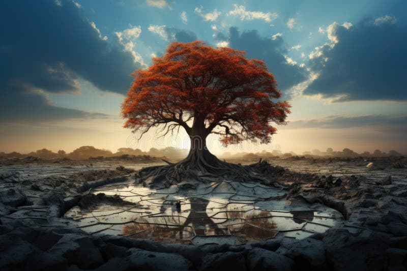The Impact of Climate Change, Featuring a Solitary Tree Standing on ...