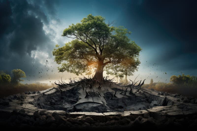 The Impact of Climate Change, Featuring a Solitary Tree Standing on ...