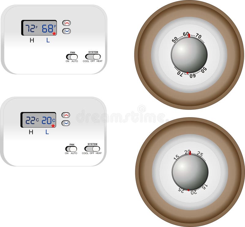 Illustratioms of a Digital and Analog Thermostats Stock Vector ...
