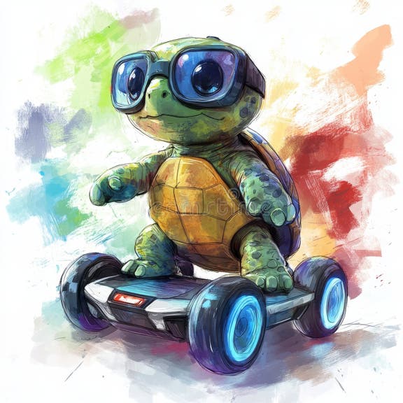 The Illustration ‘Cool Turtle on a Hoverboard’ is Whimsical Stock Image ...