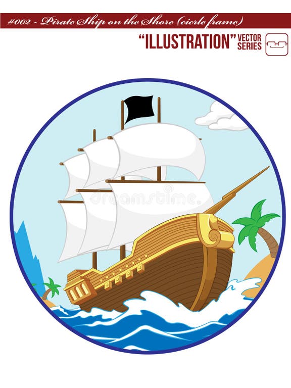 Illustration #002 Pirate Ship on the Shore_circle Stock Vector ...