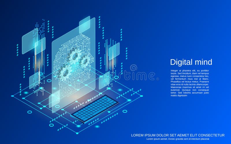 Digital Mind Isometric Vector Concept Stock Vector - Illustration of ...