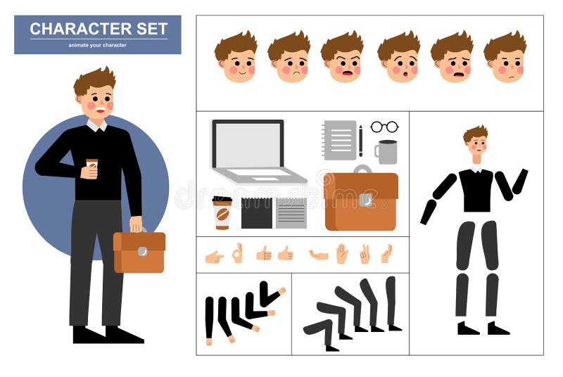 Office Man Character Constructor with Various Views Stock Vector ...