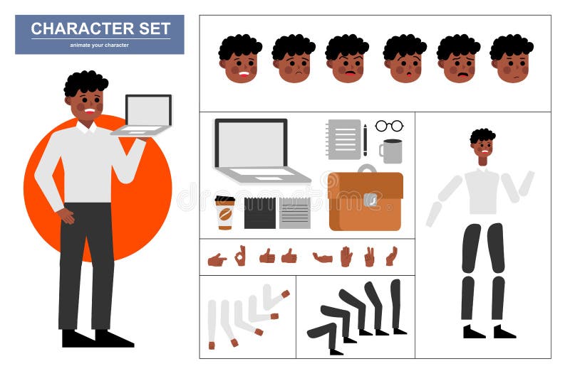 Office Man Character Constructor with Various Views, Stock Vector ...