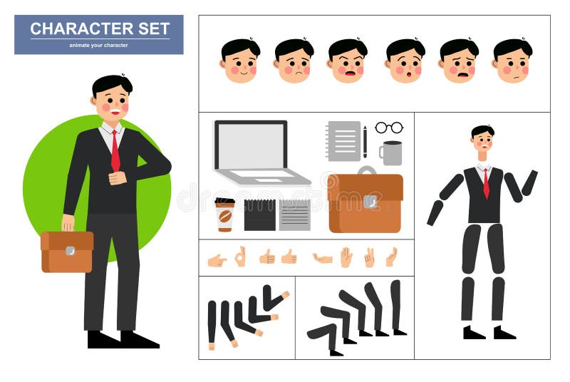 Office Man Character Constructor with Various Views, Stock Illustration ...