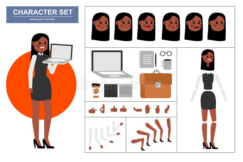 Office Woman Character Constructor with Various Views Stock Vector ...