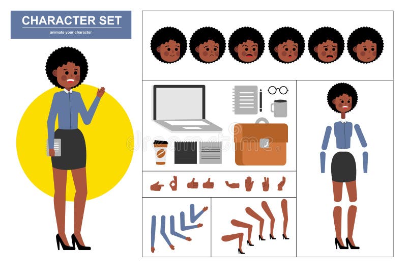 Office Woman Character Constructor with Various Views Stock ...