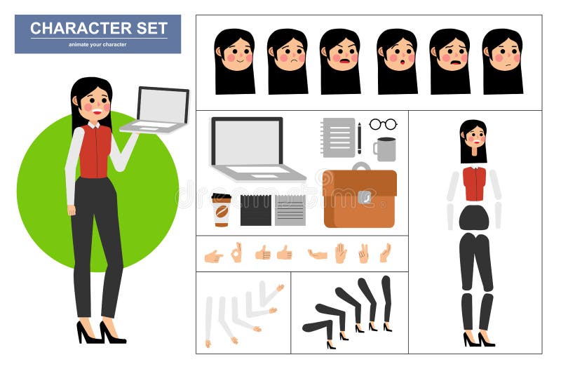 Office Woman Character Constructor with Various Views Stock Vector ...