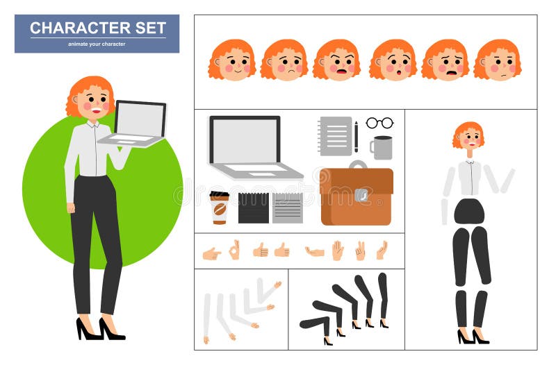 Office Woman Character Constructor with Various Views Stock Vector ...