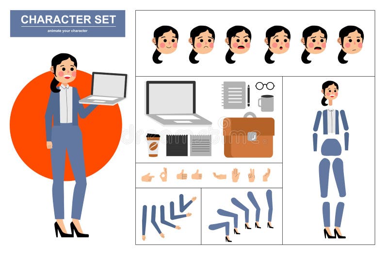 Office Woman Character Constructor with Various Views Stock Vector ...