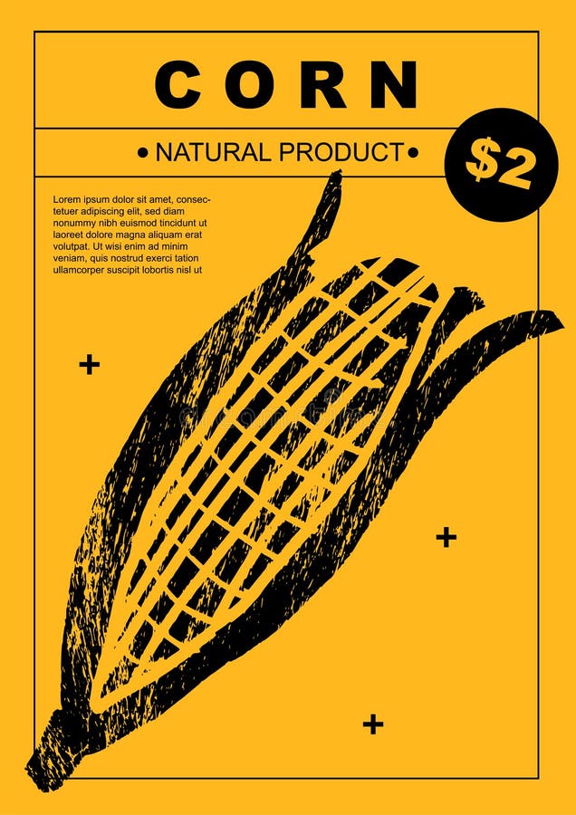 Corn. Set of Posters of Fruits and Vegetables in a Abstract Draw Design ...