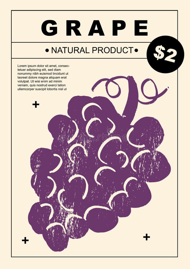 Grape. Set of Posters of Fruits and Vegetables in a Abstract Draw ...