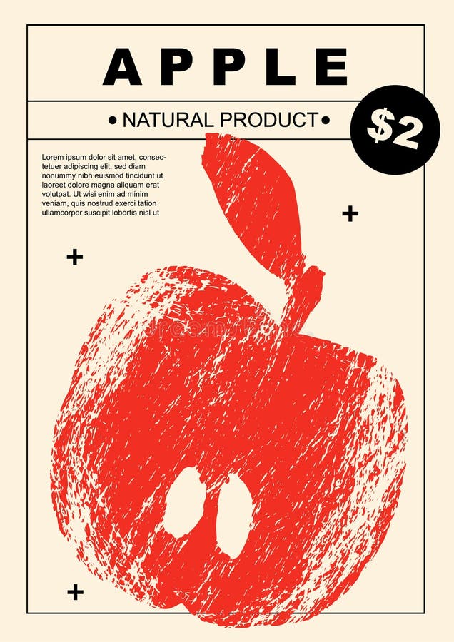 Apple. Set of Posters of Fruits and Vegetables in a Abstract Draw ...