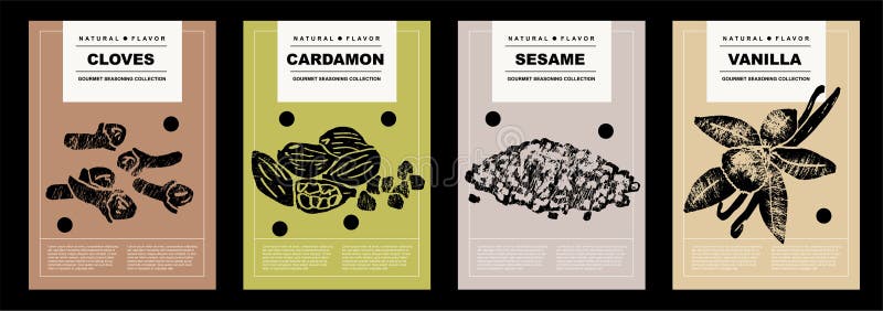 Cloves, Cardamon, Sesame, Vanilla. Set of Posters of Spices and Herbs ...