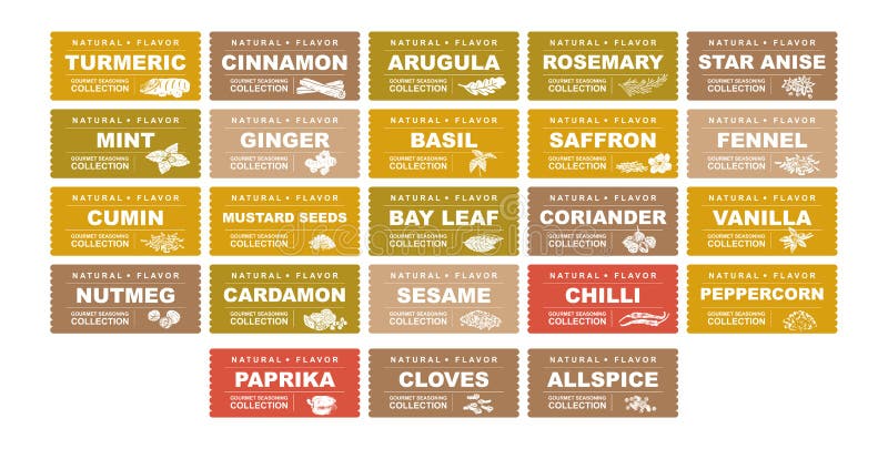 Spices and Herbs Stickers and Labels. Different Color Packaging for ...