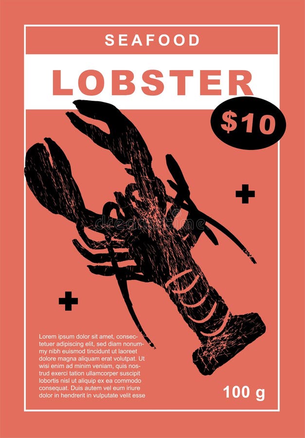 Lobster. Set of Posters of Fishes and Seafood in a Abstract Draw Design ...