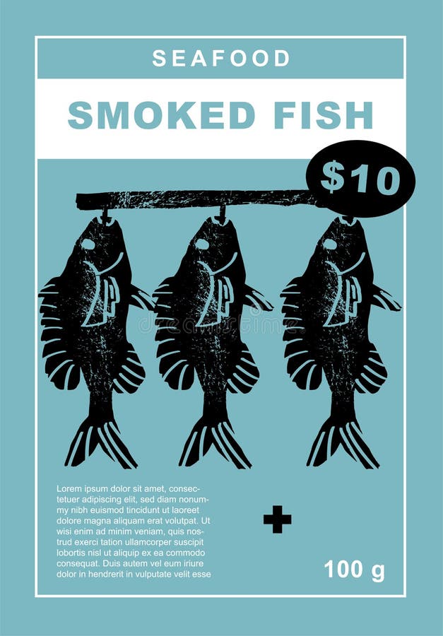 Smoked Fish. Set of Posters of Fishes and Seafood in a Abstract Draw ...