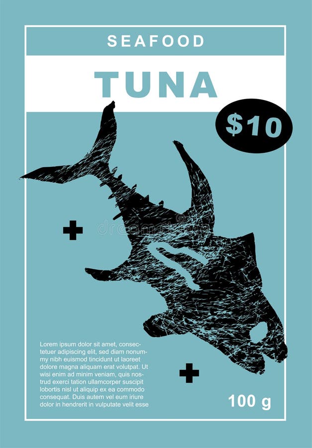Tuna. Set of Posters of Fishes and Seafood in a Abstract Draw Design ...