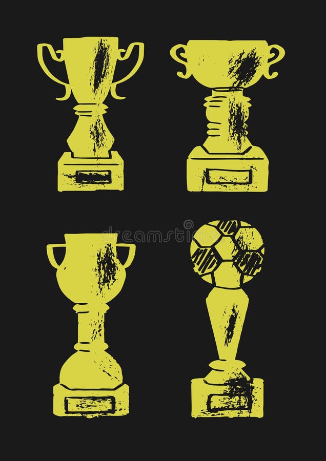 Cup Trophy Set Icon, Engraved Style Isolated. Competition, Soccer Match ...