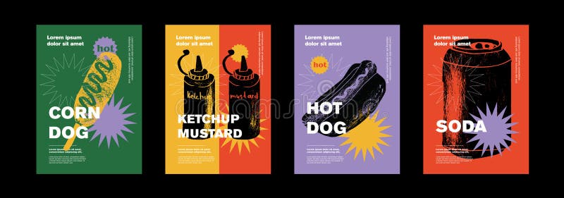 Corn Dog, Ketchup, Mustard, Hotdog, Soda. Price Tag or Poster Design ...