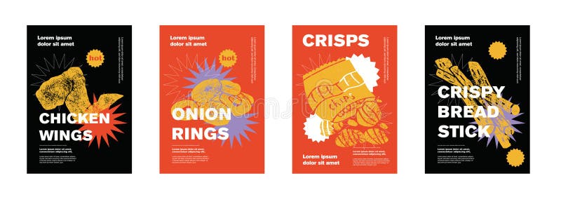 Pizza, French Fries, Soda, Fried Chicken. Price Tag or Poster Design ...