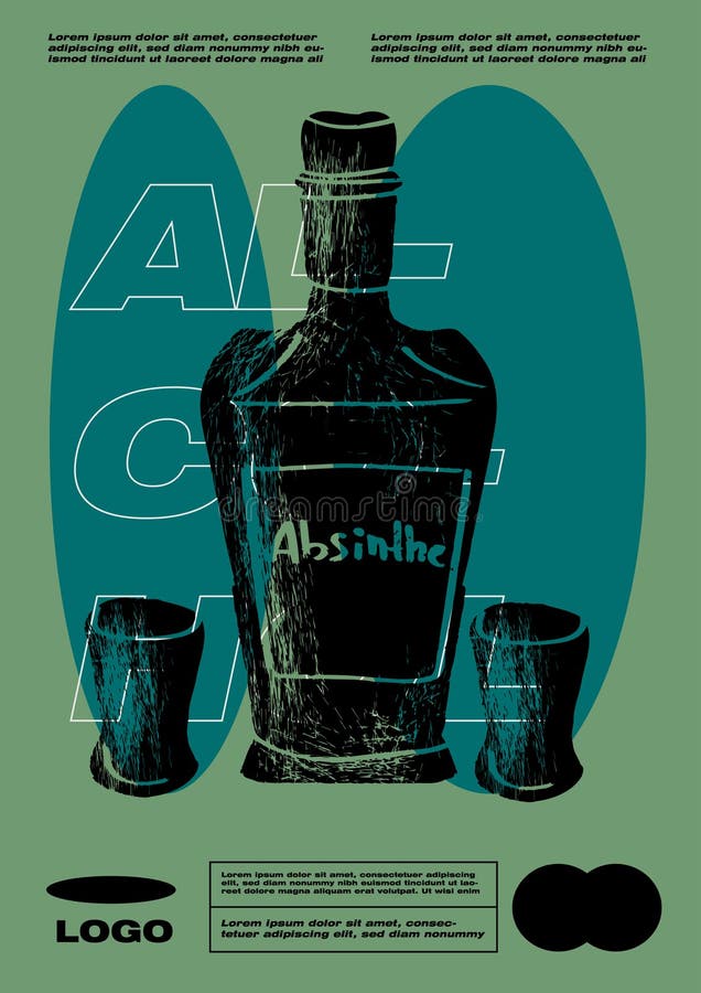 Absinthe Bottle Poster, Blank Glass Flask with Green Liquid Stock ...