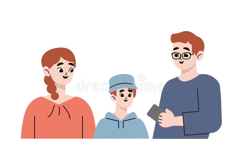 Man with Family Showing Smart Phone App Vector. Stock Vector ...