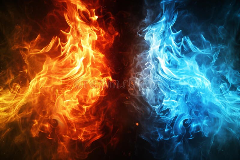 Abstract Background of Blue and Red Fire Flames on a Black Background ...