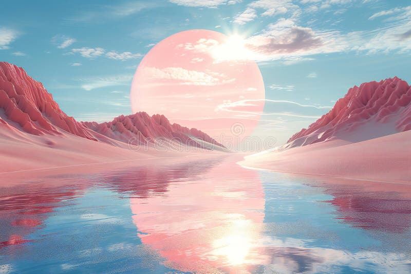 Of Abstract Background with Pink Desert, Water and Sky Reflection in ...