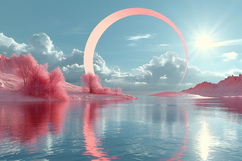 Of Abstract Background with Pink Desert, Water and Sky Reflection in ...