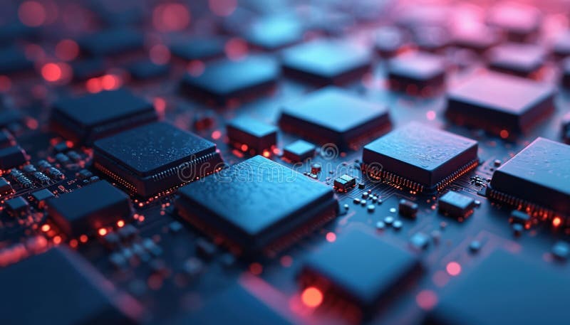 Illustration of Abstract Blue Circuit Board with Microchips ...