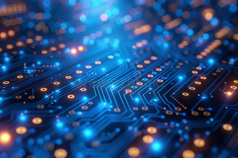 Abstract Blue Digital Background with Binary Code and Circuit Patterns, Representing the ...