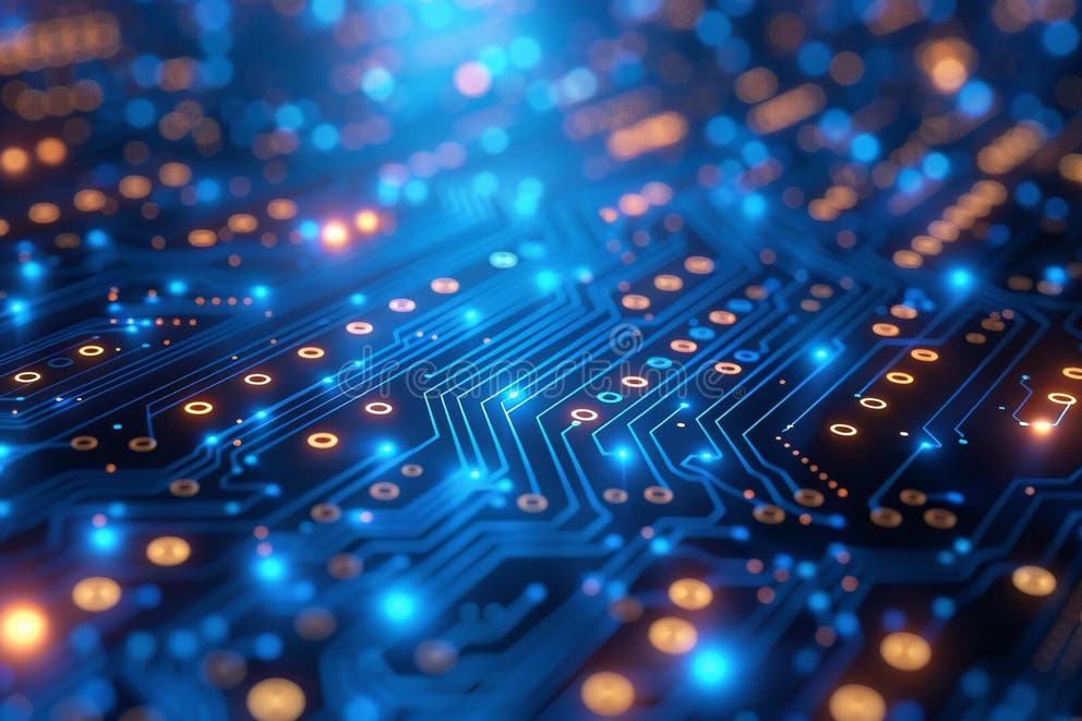 Abstract Blue Digital Background with Binary Code and Circuit Patterns, Representing the ...