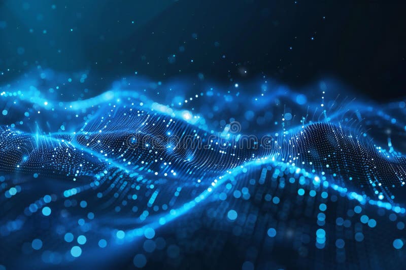 Abstract Blue Digital Background with Glowing Dots, a Wave of Particles ...