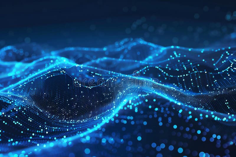 Abstract Blue Digital Background with Glowing Dots, a Wave of Particles ...