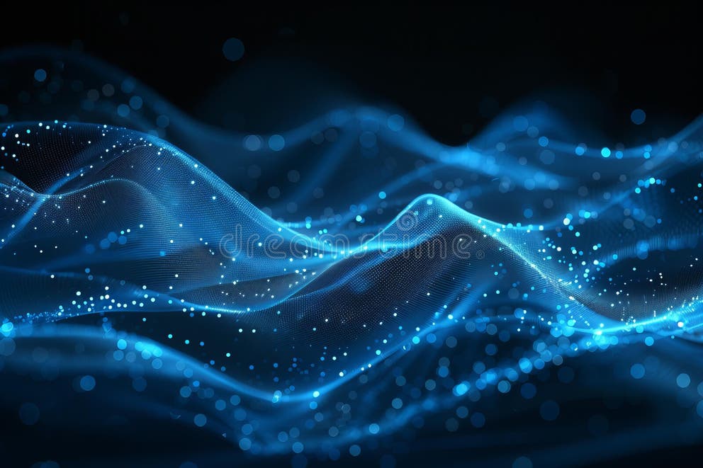 Illustration of Abstract Blue Digital Wave Background with Glowing Dots ...