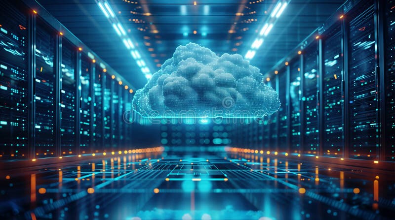 Illustration of Abstract Clouds in a Server Room Stock Illustration ...