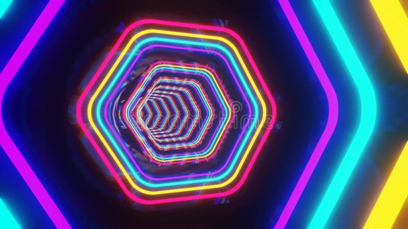 Illustration Abstract of Colorful Neon Light Effect Hexagonal Tunnel ...