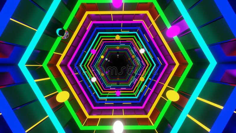 Illustration Abstract Colorful Neon Light Effect Hexagonal Tunnel ...